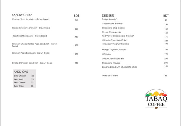 Menu – Tabaq Coffee