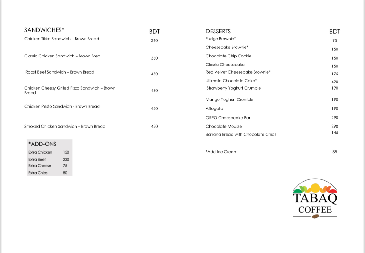 Menu – Tabaq Coffee