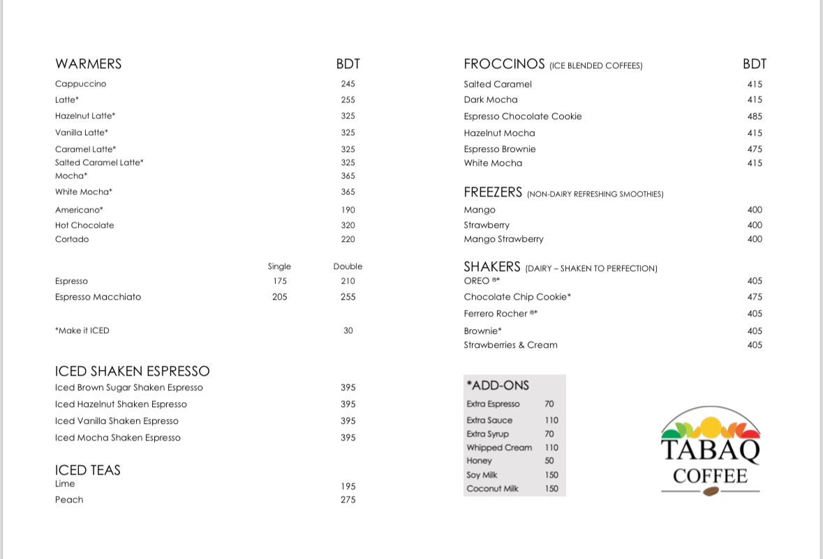 Menu – Tabaq Coffee
